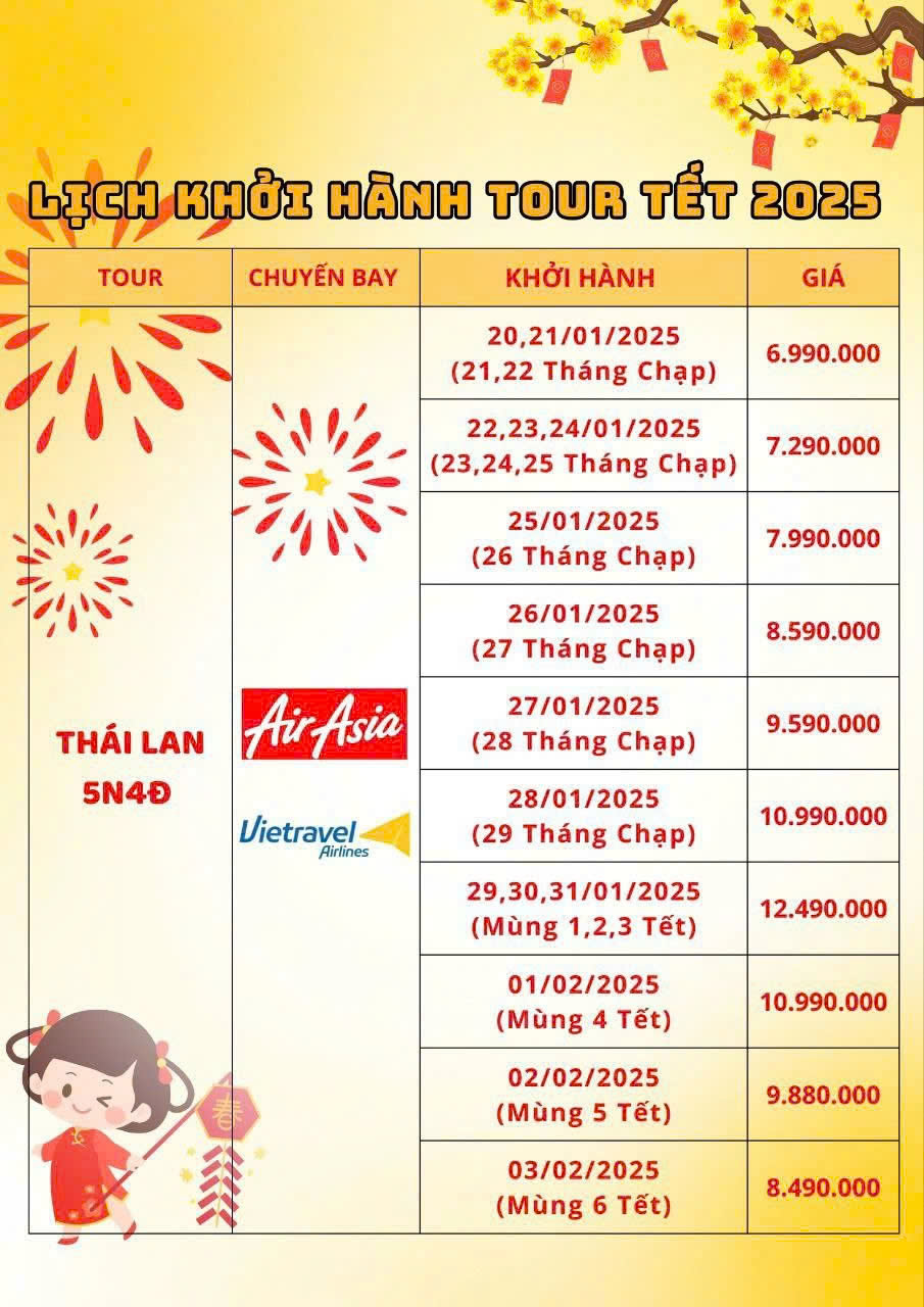 TOUR TẾT THÁI LAN 2025 5N4Đ - Đại lý vé máy bay Ifly